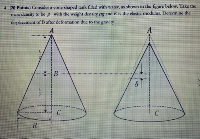 Solved 4. (20 Points) Consider a cone shaped tank filled | Chegg.com