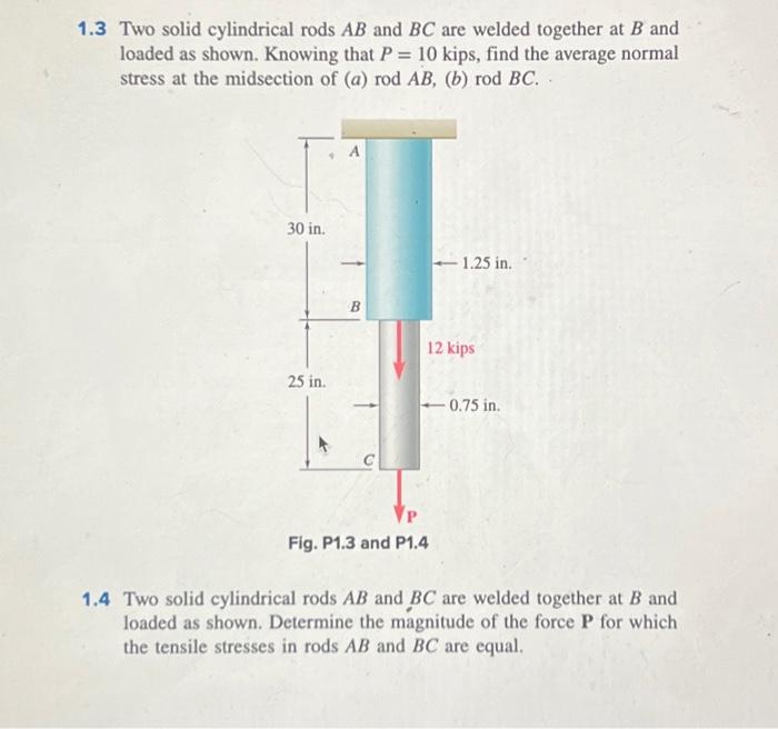 Solved 1.3 Two solid cylindrical rods AB and BC are welded | Chegg.com