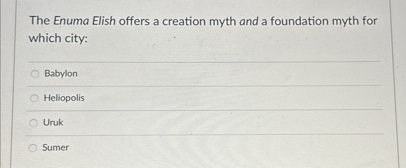 Solved The Enuma Elish offers a creation myth and a | Chegg.com