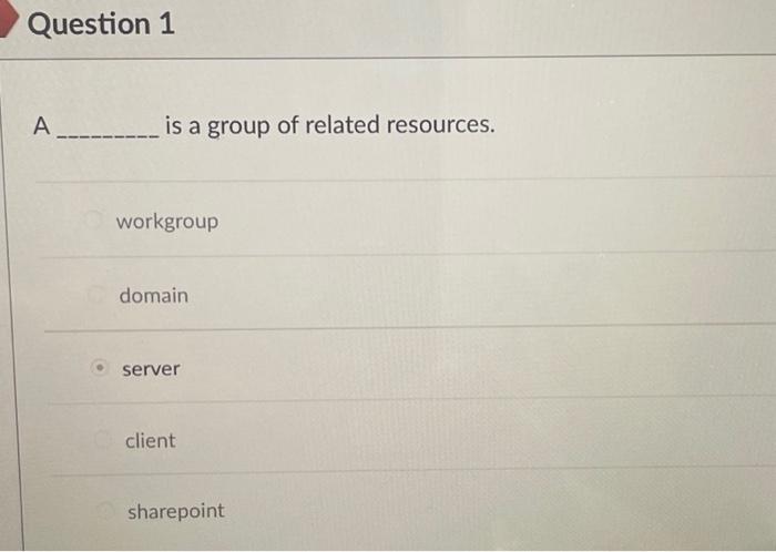 Solved A is a group of related resources. workgroup domain | Chegg.com
