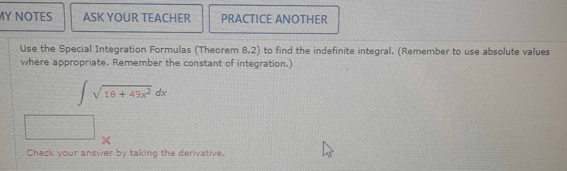 Solved Use the Special Integration Formulas (Theorem 8.2) to | Chegg.com