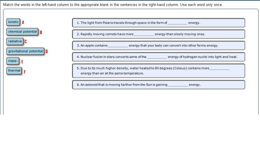 Solved Match the words in the left-hand column to the | Chegg.com