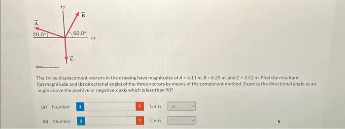 Solved The three displacement vectors in the drawing have | Chegg.com