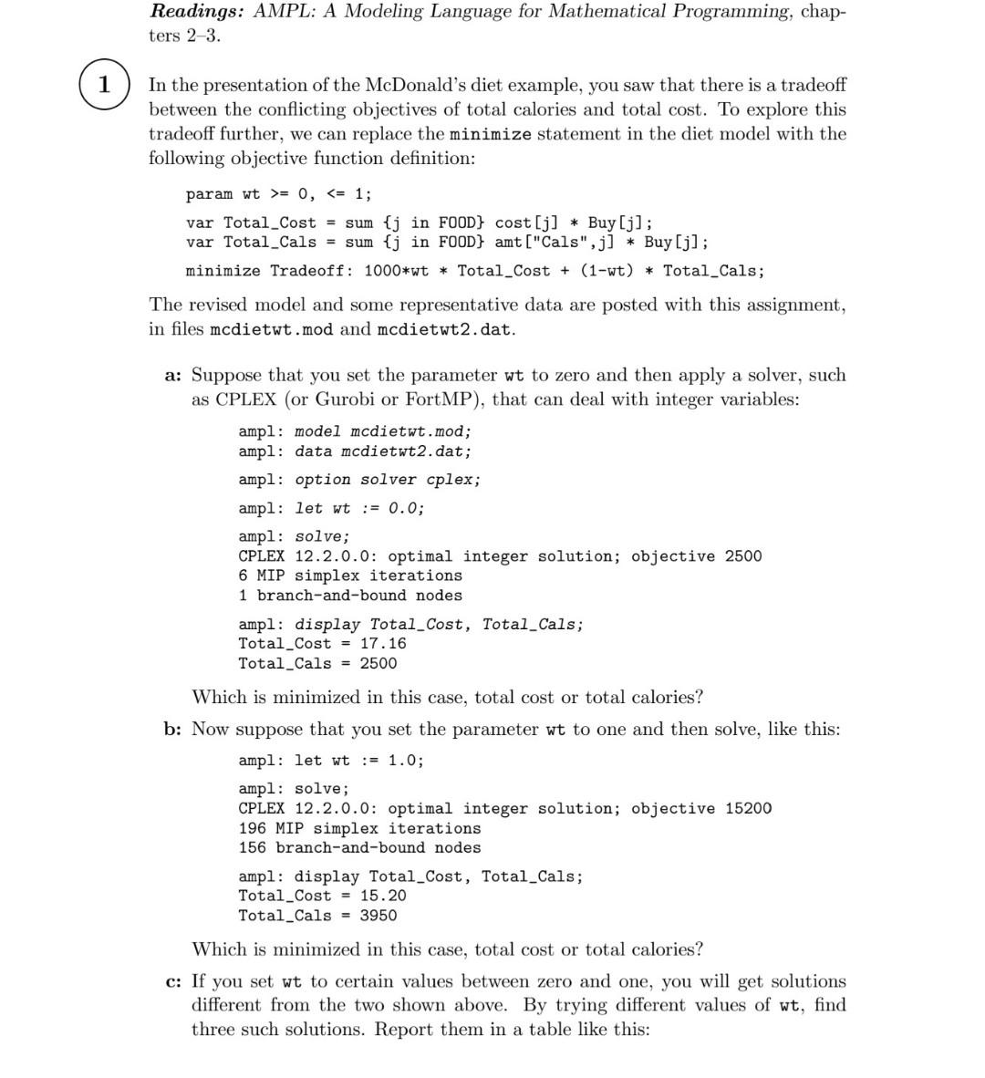 Readings: AMPL: A Modeling Language for Mathematical | Chegg.com