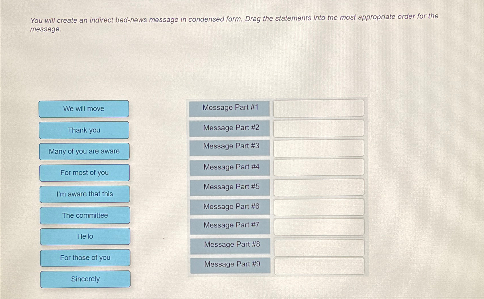 Solved You will create an indirect bad-news message in | Chegg.com