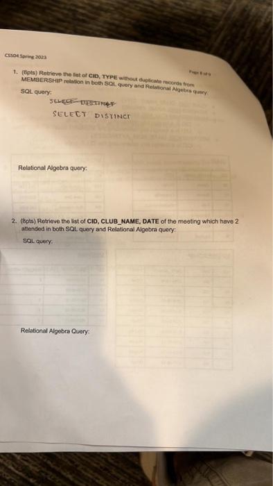 Solved Rolaticnal Aygobra quory: 2. (Bpts) Retrieve the list | Chegg.com