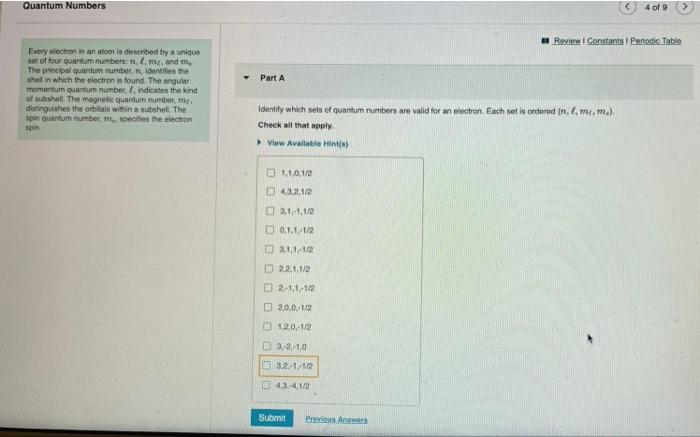 Solved Quantum Numbers 4 of 9 Review Constants Periodic | Chegg.com