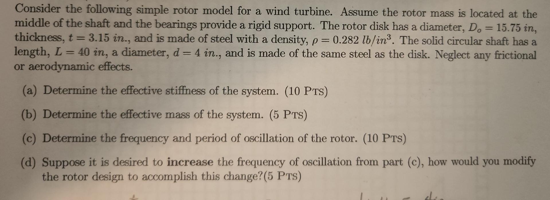 Solved Consider the following simple rotor model for a wind | Chegg.com