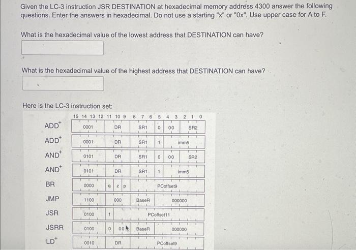 Solved Given the LC-3 instruction JSR DESTINATION at | Chegg.com
