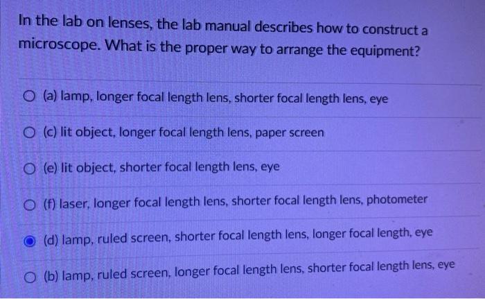 Solved In the lab on lenses, the lab manual describes how to | Chegg.com