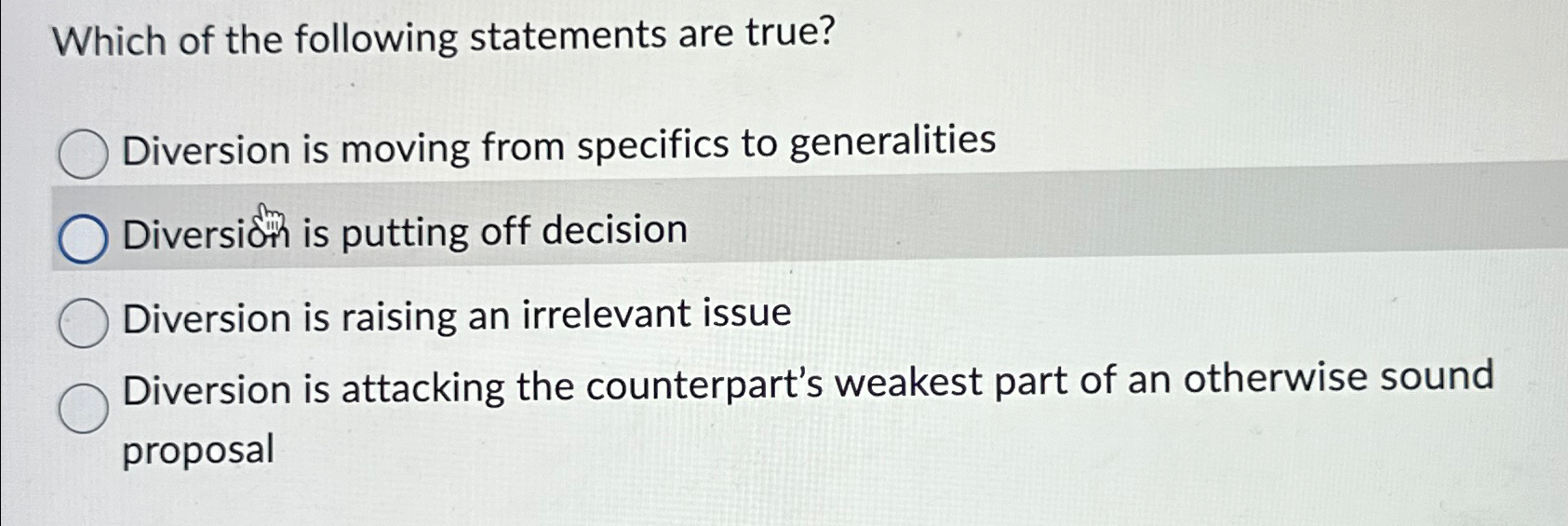 Solved Which of the following statements are true?Diversion | Chegg.com