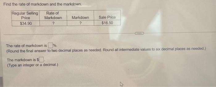Solved Find the rate of markdown and the markdown. The rate | Chegg.com