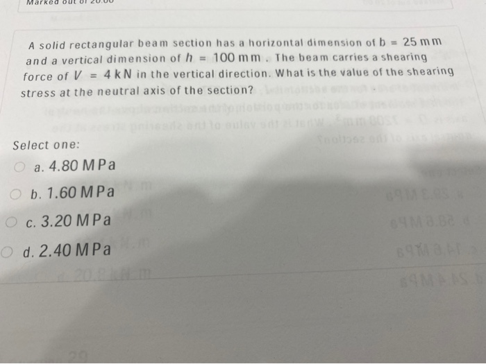 Solved Marked ou A solid rectangular beam section has a | Chegg.com