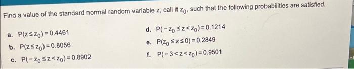 Solved Find a value of the standard normal random variable | Chegg.com