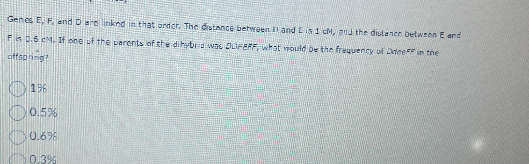 Solved Genes E, ﻿F, ﻿and D are linked in that order. The | Chegg.com