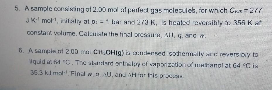 Solved 5. A sample consisting of 2.00 mol of perfect gas | Chegg.com