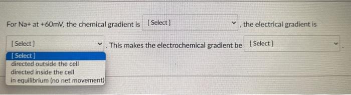 For Na+ at +70mV, the chemical gradient is the | Chegg.com