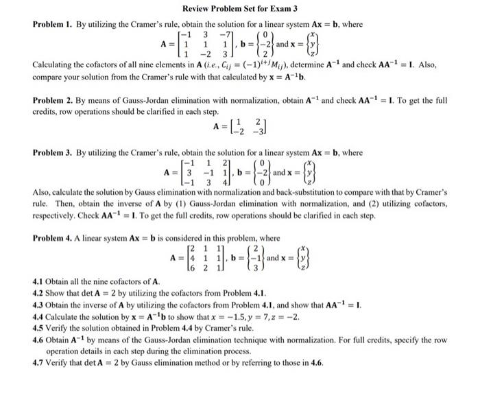 Solved Problem 1. By utilizing the Cramer's rule, obtain the | Chegg.com