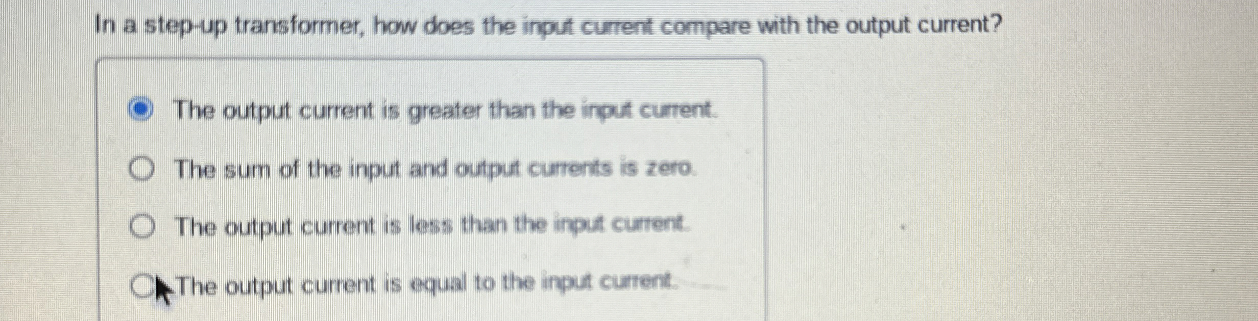 Solved In a step-up transformer, how does the input current | Chegg.com