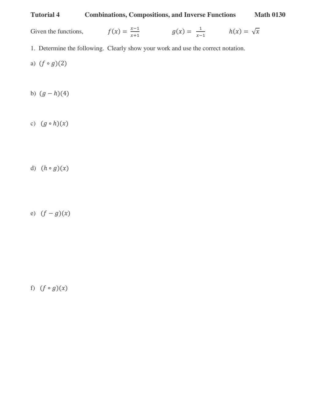 Solved Tutorial 4 Combinations, Compositions, and Inverse | Chegg.com
