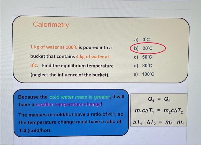 Solved Calorimetry 1 kg of water at 100∘C is poured into a | Chegg.com