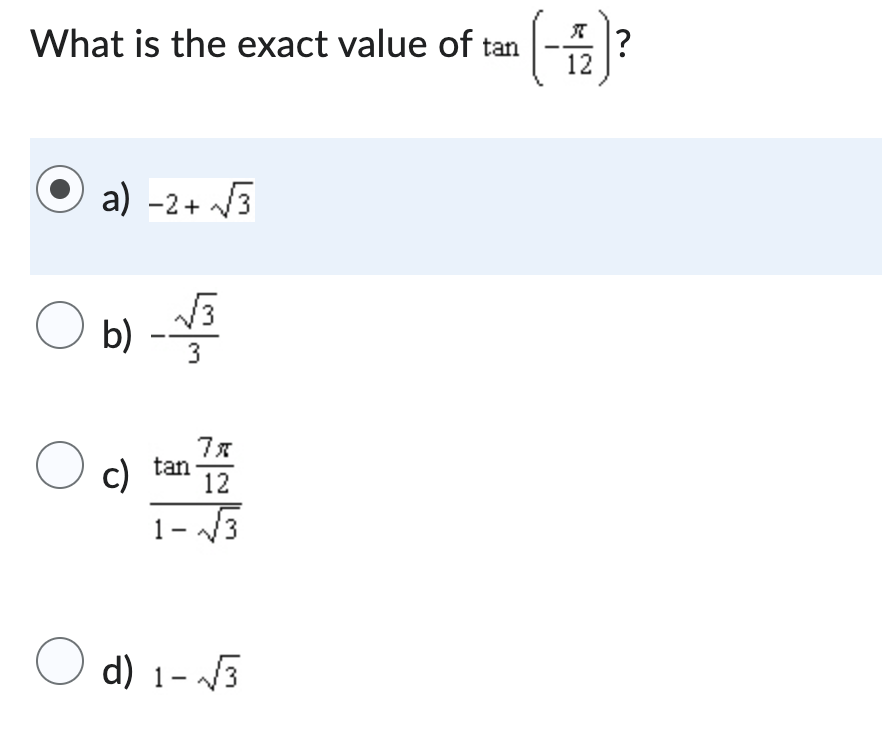 Solved What is ﻿the exact value | Chegg.com