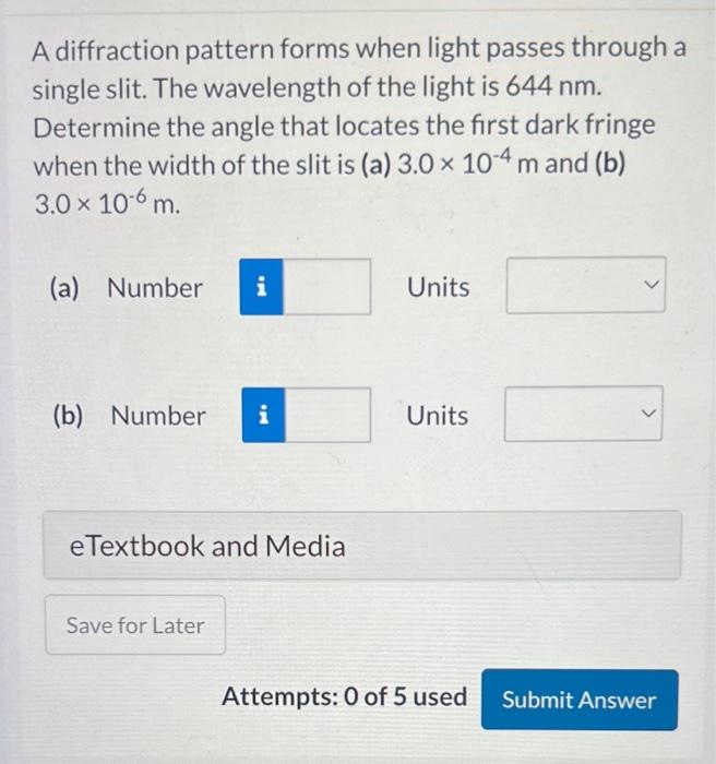 Solved A diffraction pattern forms when light passes through | Chegg.com
