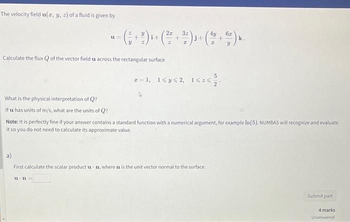 Solved The velocity field u(x,y,z) of a fluid is given by | Chegg.com