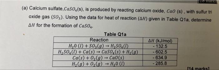 Solved (a) Calcium sulfate, CaSO4 (s), is produced by | Chegg.com