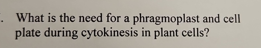 Solved What is the need for a phragmoplast and cell plate | Chegg.com