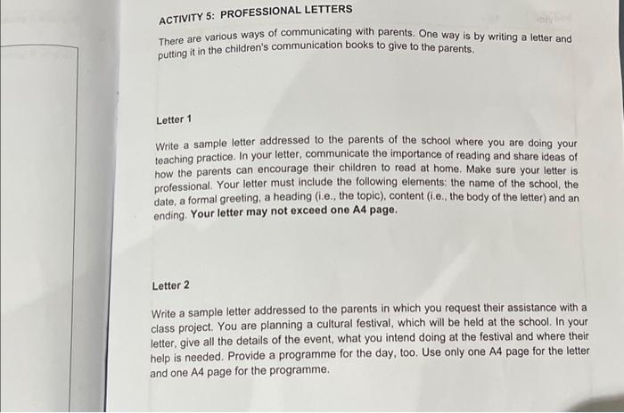 ACTIVITY 5: PROFESSIONAL LETTERS There are various | Chegg.com