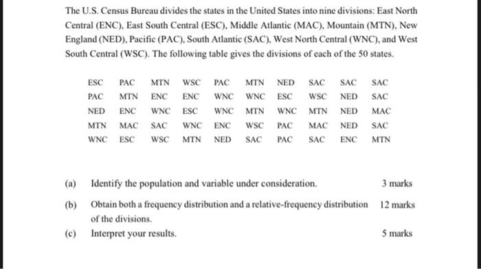 Solved The U.S. Census Bureau divides the states in the | Chegg.com