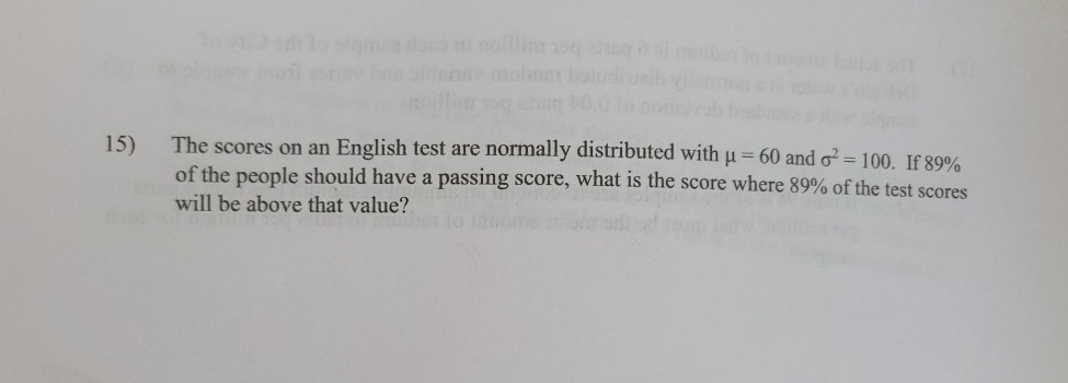 Solved the scores on an english test are normally | Chegg.com