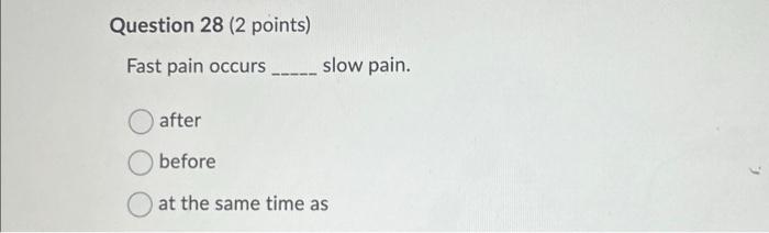 Solved Question 28 (2 points) Fast pain occurs after O | Chegg.com
