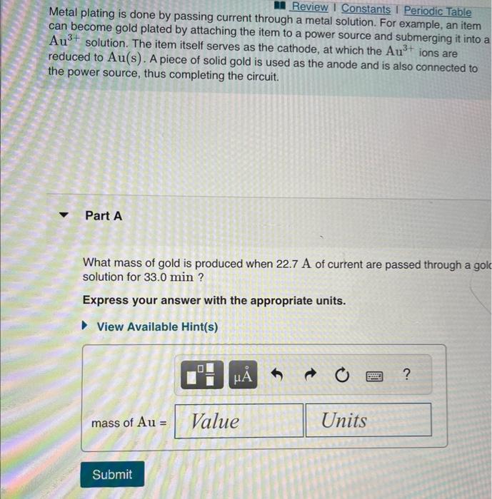 Solved Metal plating is done by passing current through a | Chegg.com