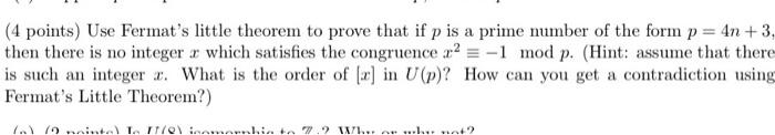 Solved (4 points) Use Fermat's little theorem to prove that | Chegg.com