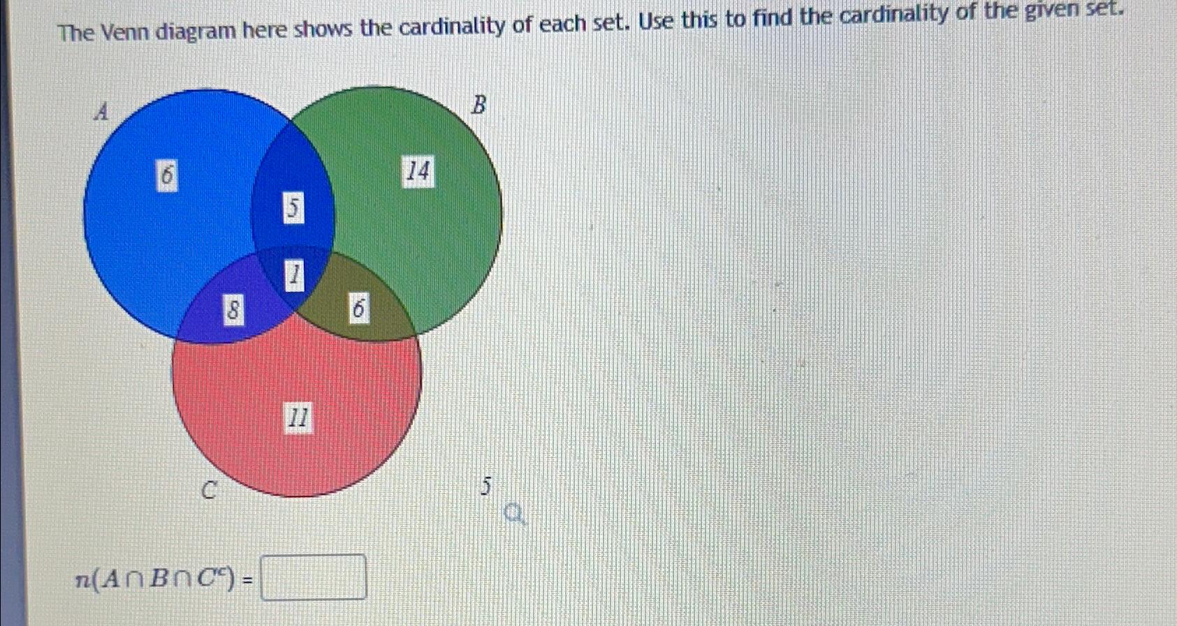 Solved The Venn diagram here shows the cardinality of each | Chegg.com