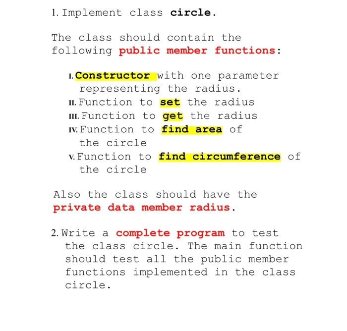Solved 1 Implement Class Circle The Class Should Contain 