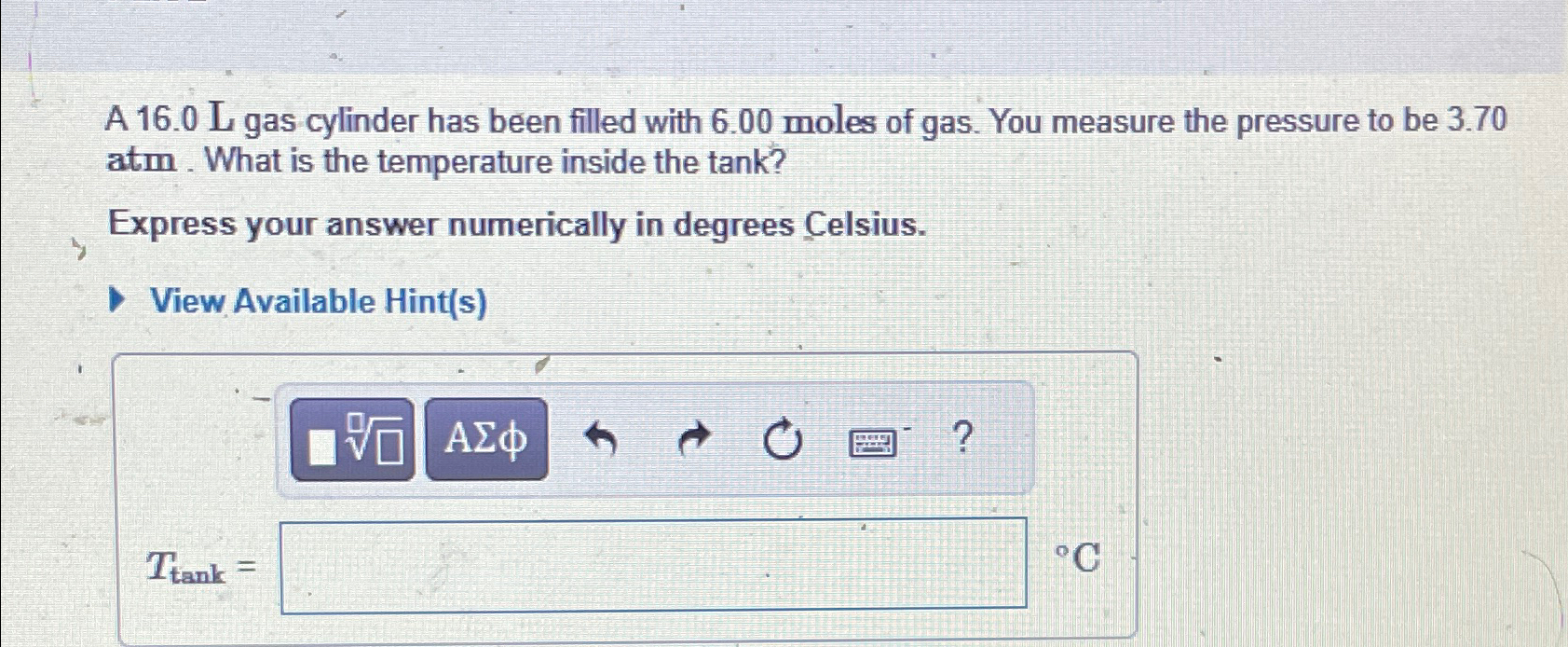 Solved A 16.0 ﻿L gas cylinder has been filled with 6.00 | Chegg.com