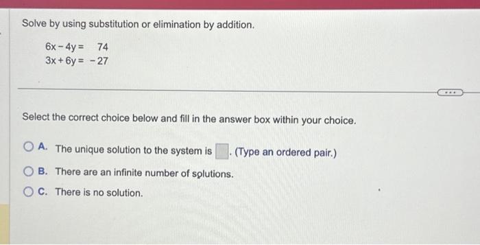 Solved Solve by using substitution or elimination by | Chegg.com