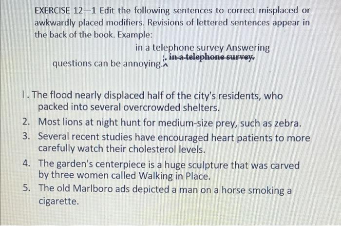 EXERCISE 12−1 Edit the following sentences to correct | Chegg.com