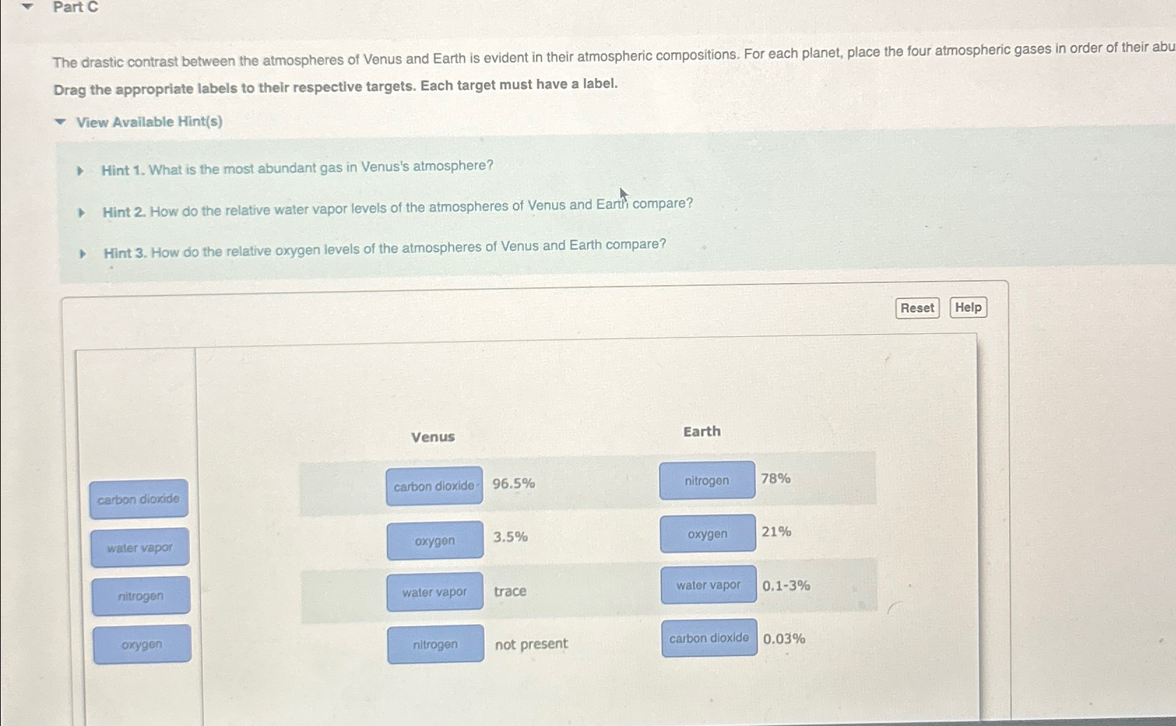 Solved Part CThe drastic contrast between the atmospheres of | Chegg.com