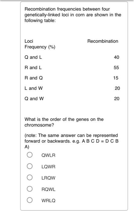 Solved Recombination Frequencies Between Four