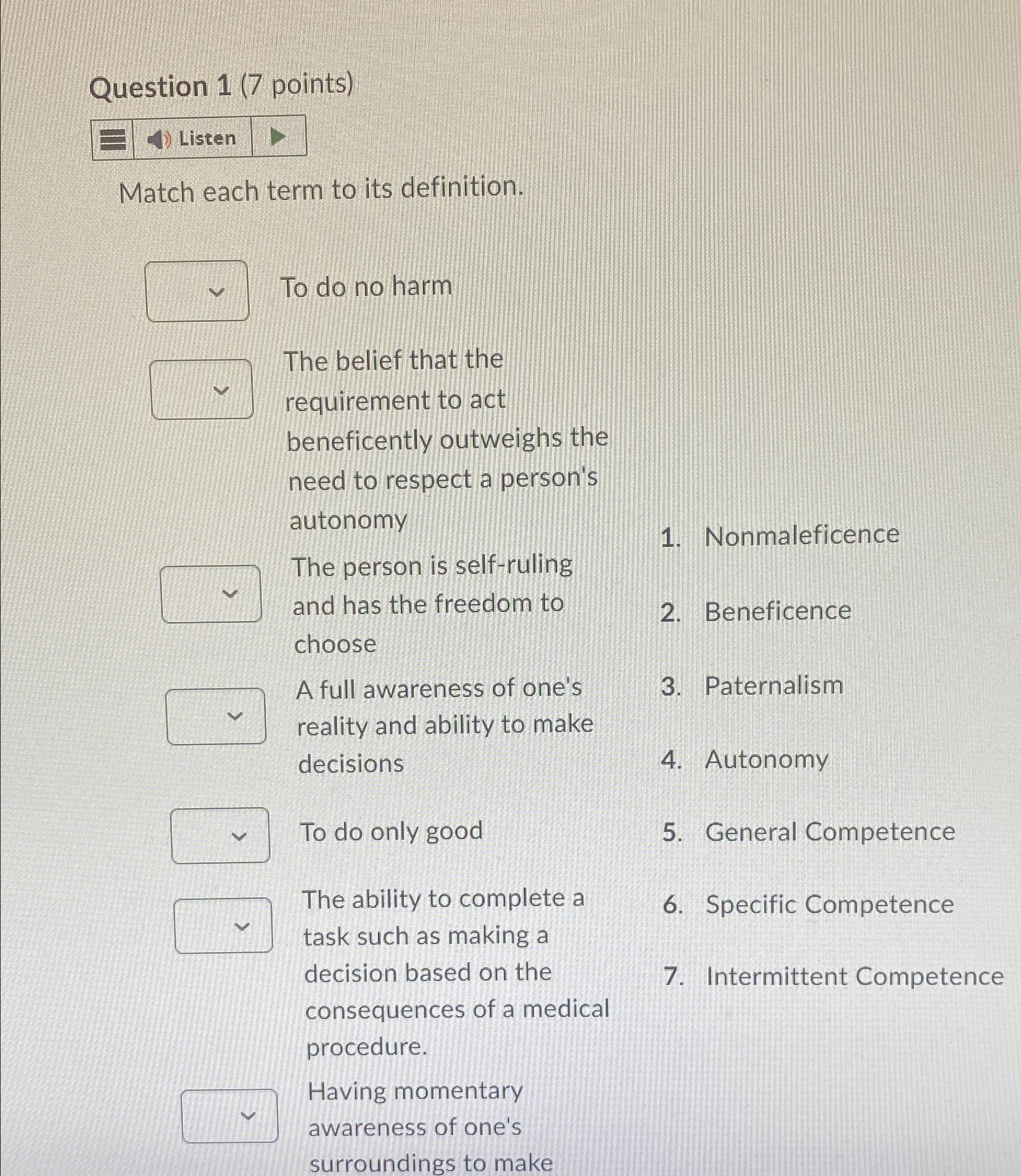 Solved Question 1 (7 ﻿points)ListenMatch each term to its | Chegg.com