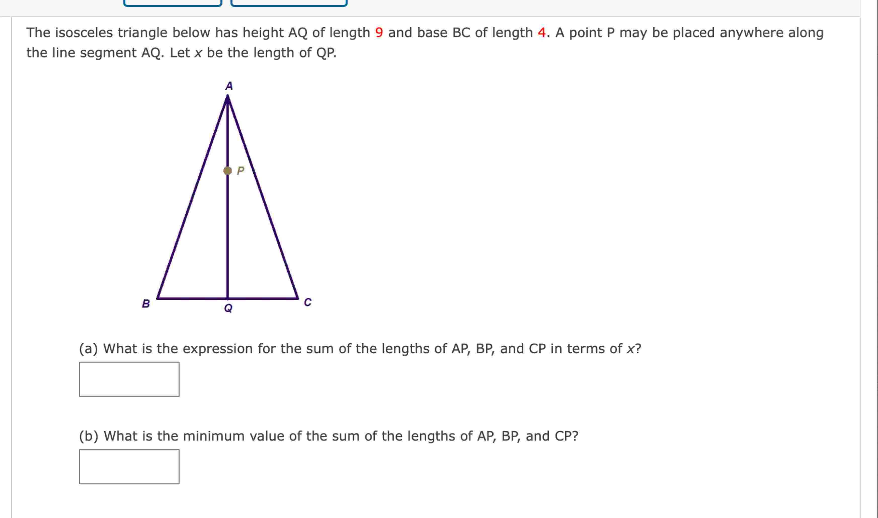 Solved by an EXPERT The isosceles triangle below has height \( ﻿A Q \) | Chegg.com