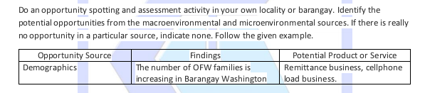 Solved 1.) Do an opportunity spotting and assessment | Chegg.com