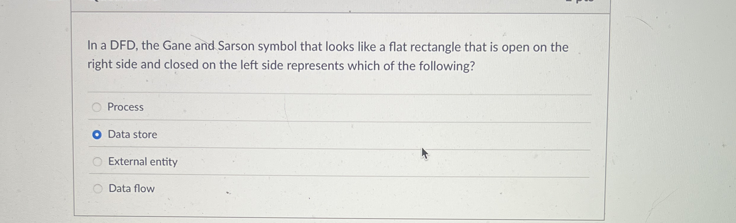 Solved In a DFD, ﻿the Gane and Sarson symbol that looks like | Chegg.com
