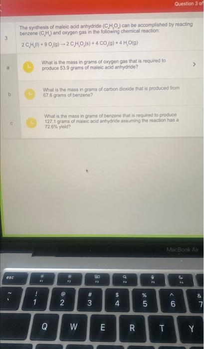 Solved The syrthesis of maleic acid anhydride (C2H2O3) can | Chegg.com