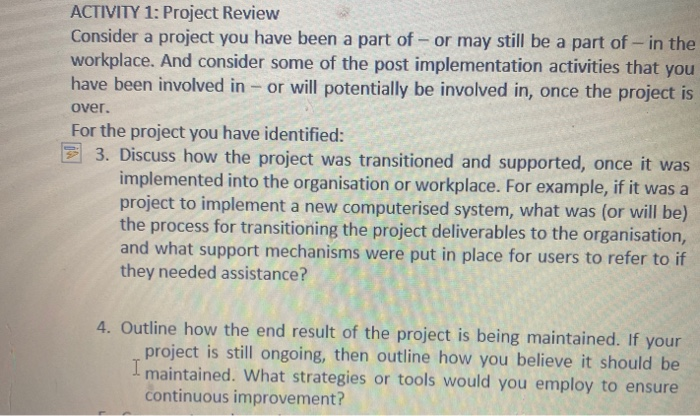 Solved ACTIVITY 1: Project Review Consider a project you | Chegg.com