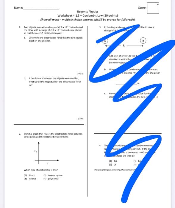 Solved Score: Name: Regents Physics Worksheet | Chegg.com